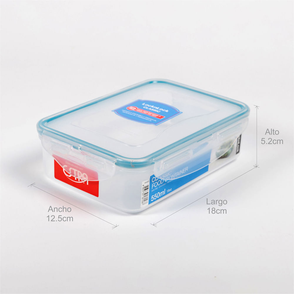 Recipiente Plastico Rectangular Classic 550ml transparente - Tienda ...
