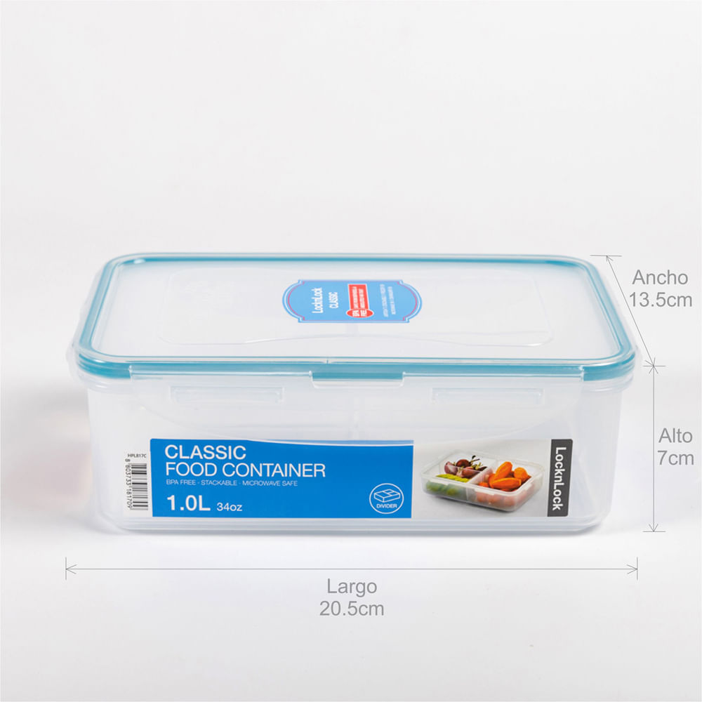 Recipiente Plastico Rectangular Con Division Classic 1L transparente ...