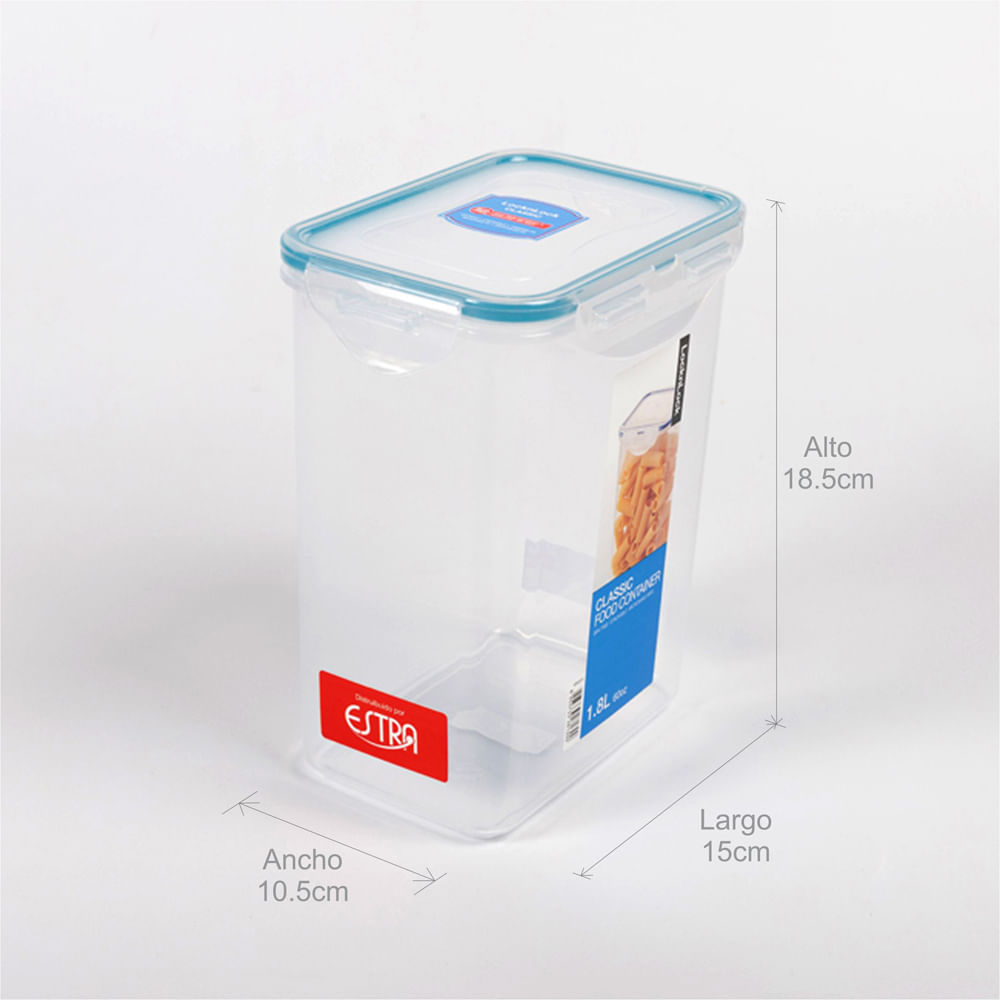 Recipiente Plastico Rectangular Alto Classic 1.8L transparente - Tienda ...