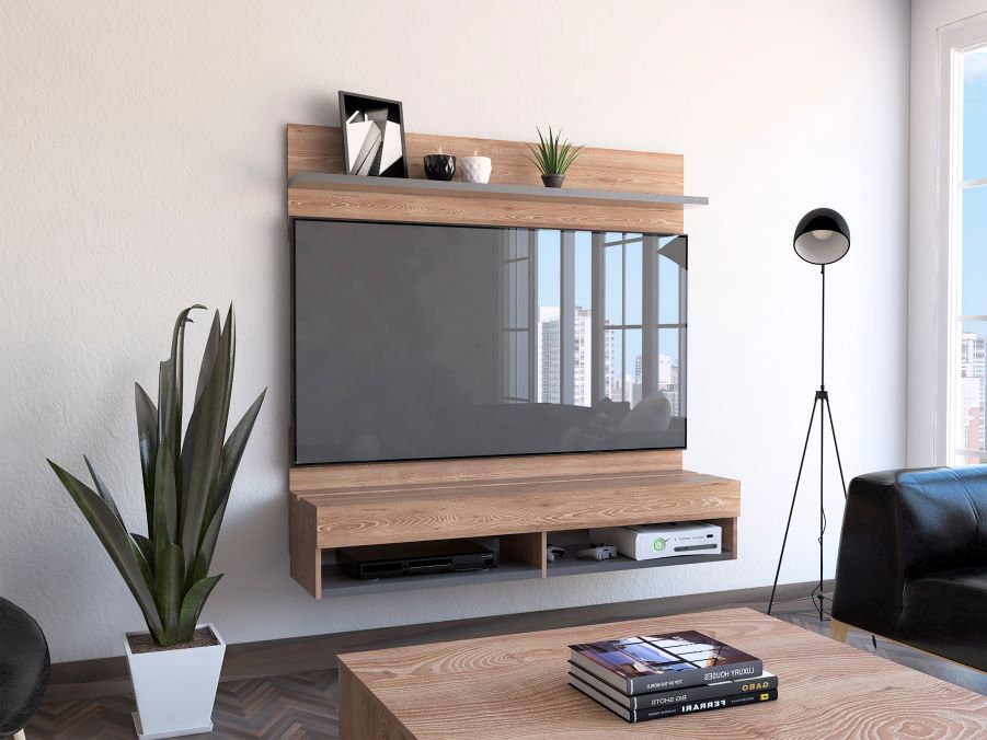 Panel de TV Frello, Miel y Plata oscuro, con espacio para televisor de ...